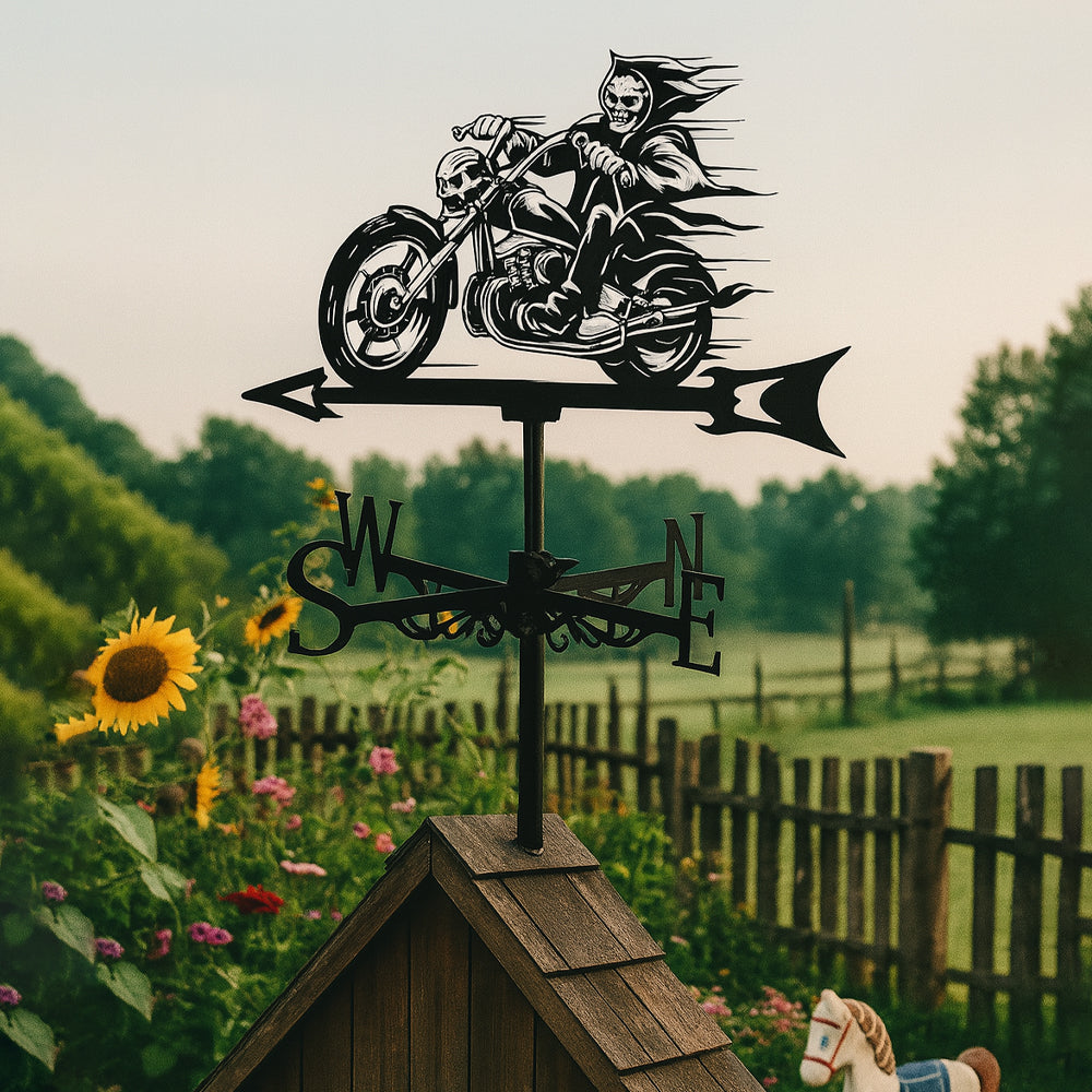 Skull Motorcycle Halloween Weathervane Stainless Steel Outdoor Decor ...