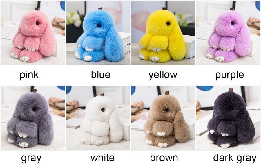 Fluffy Bunnies Fuzzy Fur Ball Pom Pom keychain- Bunny Keychain Cute Ke ...