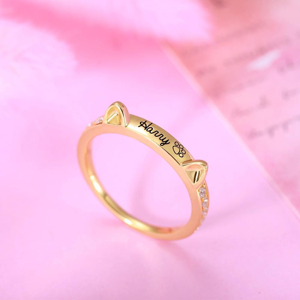 Personalized Name Cat Ring with Ears – Melody Necklace